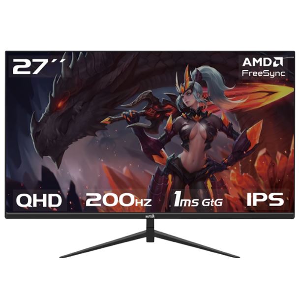 MONITOR GAMER 27 RAPTOR HAWK EYE FRAMELESS IPS 200HZ 1MS QHD HDMI DP